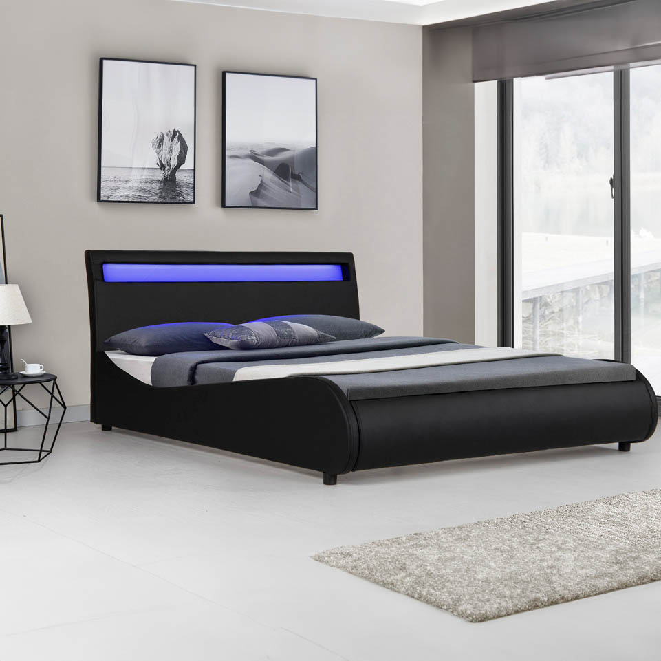 Orion LED Lights Bed Frame - Black / White - Single, Small Double ...