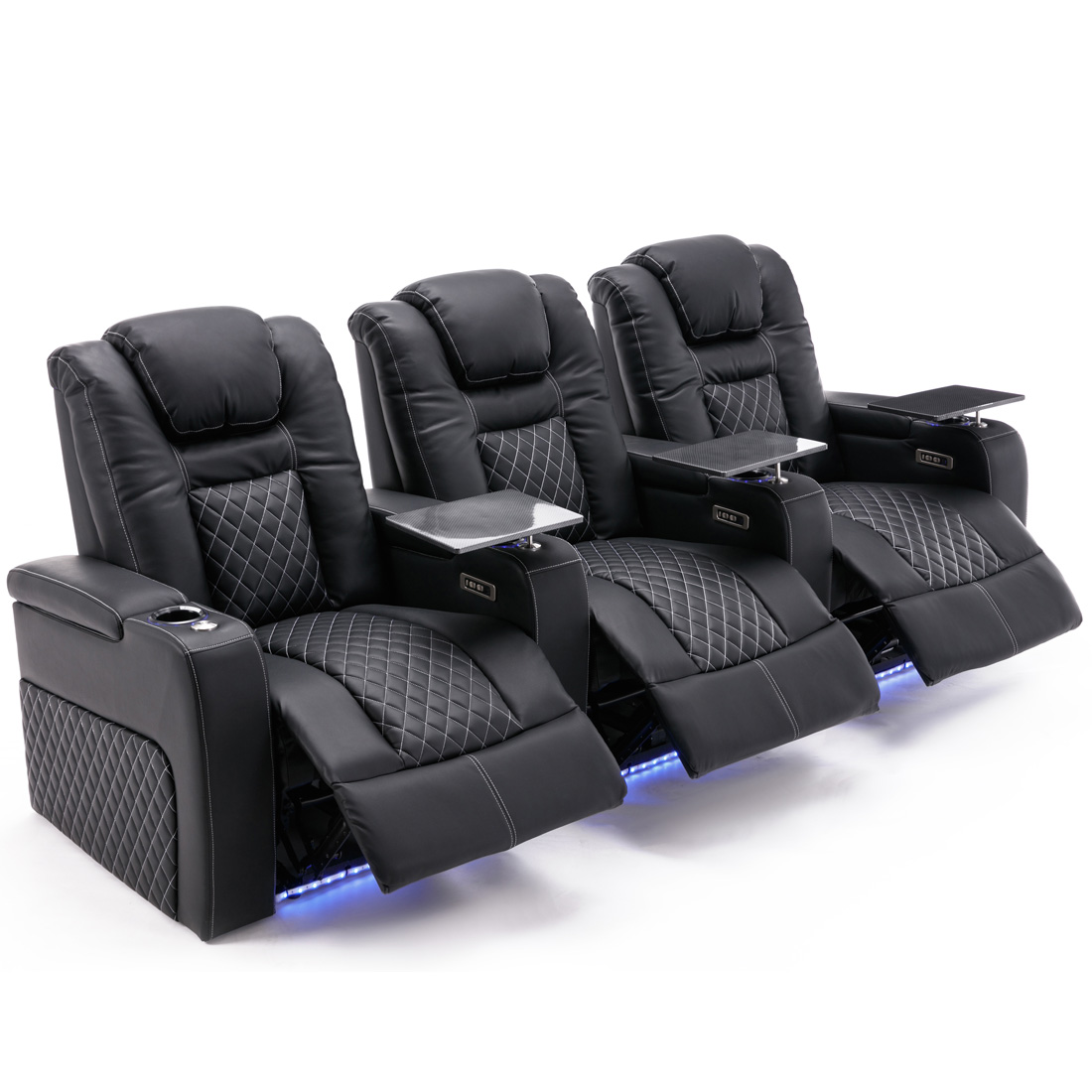 BROADWAY CINEMA 1,2,3,4 SEATER CHAIR BLACK / WHITE WITH TRAY AND ...